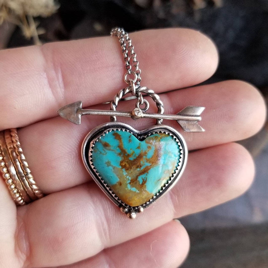 TURQUOISE HEART Necklace Kingman Arizona Turquoise Pendant Arrow Toggle ...