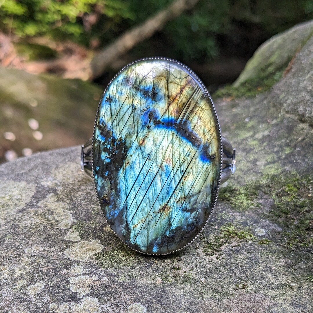 LABRADORITE Cuff Bracelet | 925 Sterling Silver Large Statement Cuff ...