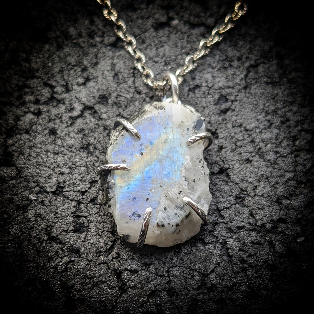 MOONSTONE SLAB Necklace | Raw Natural Rainbow Moonstone 925 Sterling ...