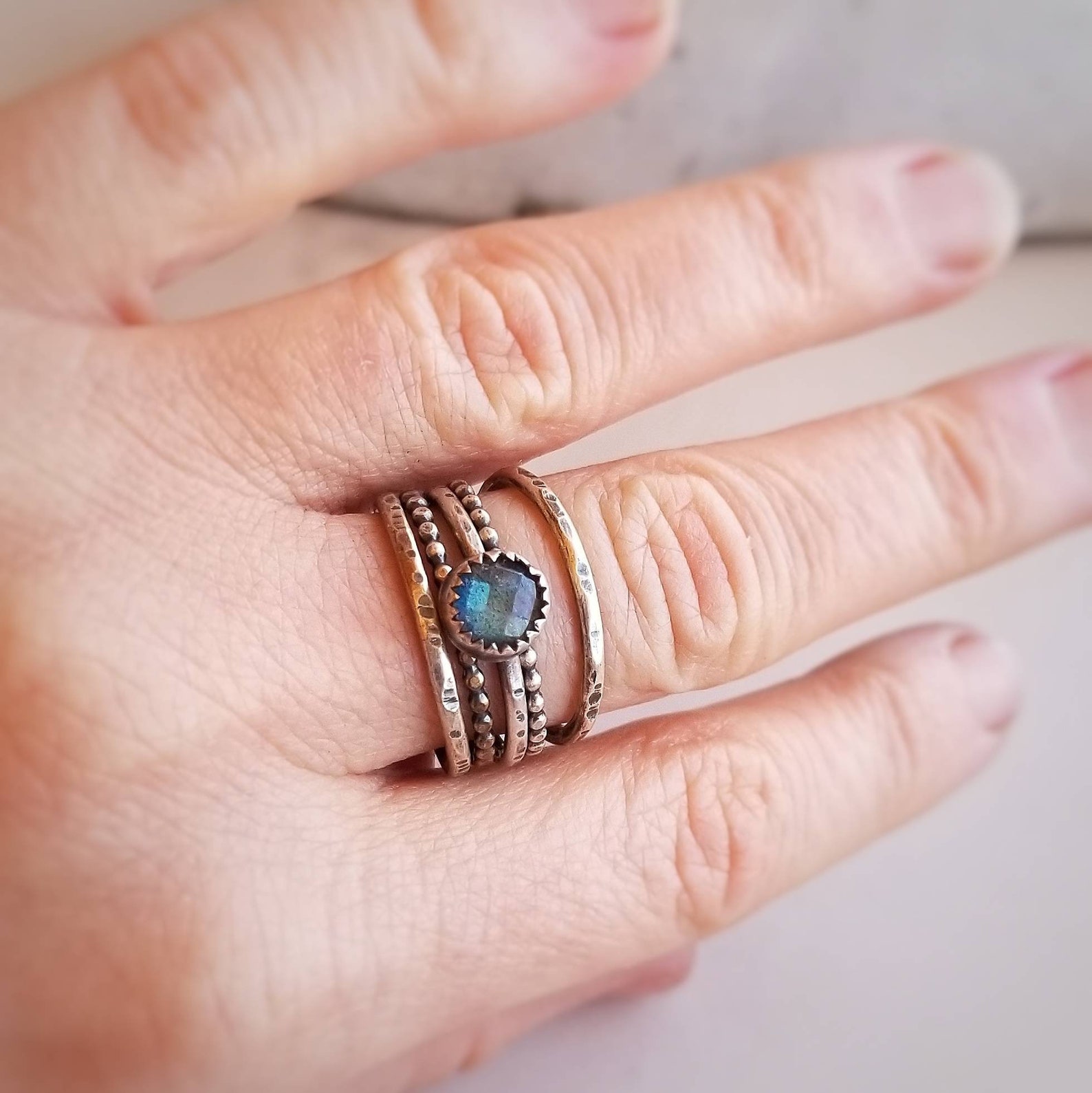 LABRADORITE Sterling Silver Ring Stack Labradorite Ring | Etsy