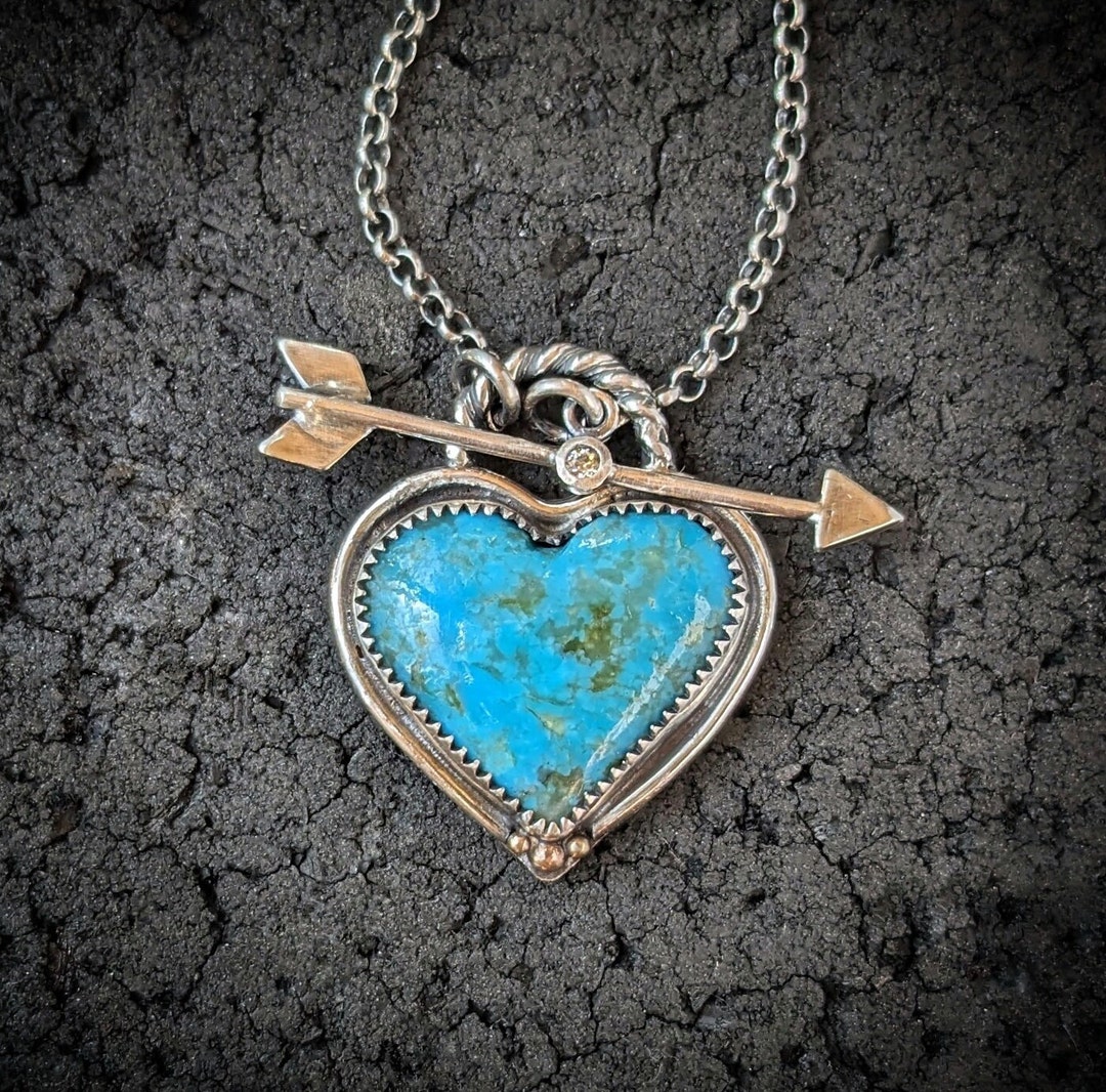 TURQUOISE HEART Necklace Kingman Arizona Turquoise Pendant Arrow Toggle ...