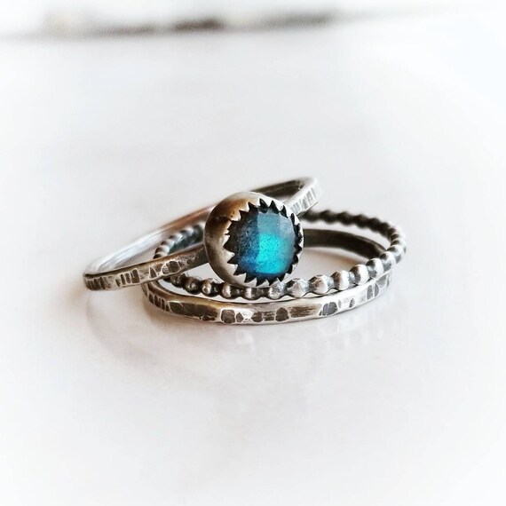 LABRADORITE Sterling Silver Ring Stack Labradorite Ring | Etsy