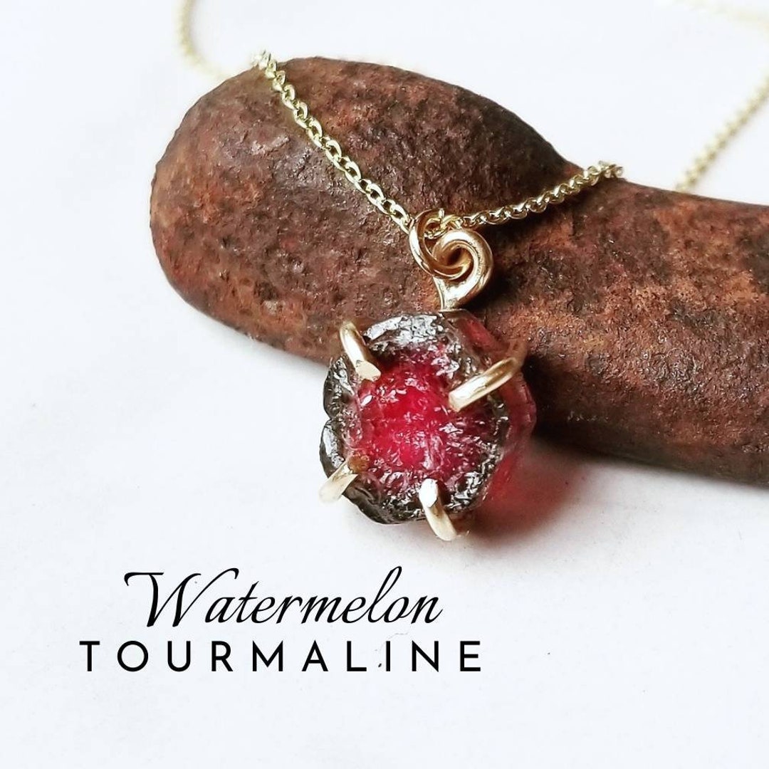 WATERMELON TOURMALINE Necklace Raw Natural Earthmined Tourmaline ...