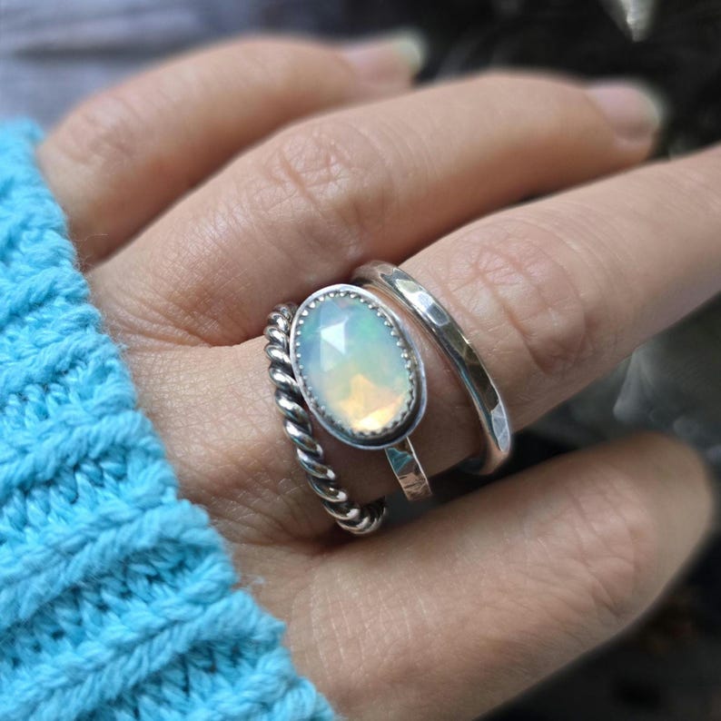 OPAL Ring | Fine & 925 Sterling Silver Faceted Rose Cut Natural Genuine ...