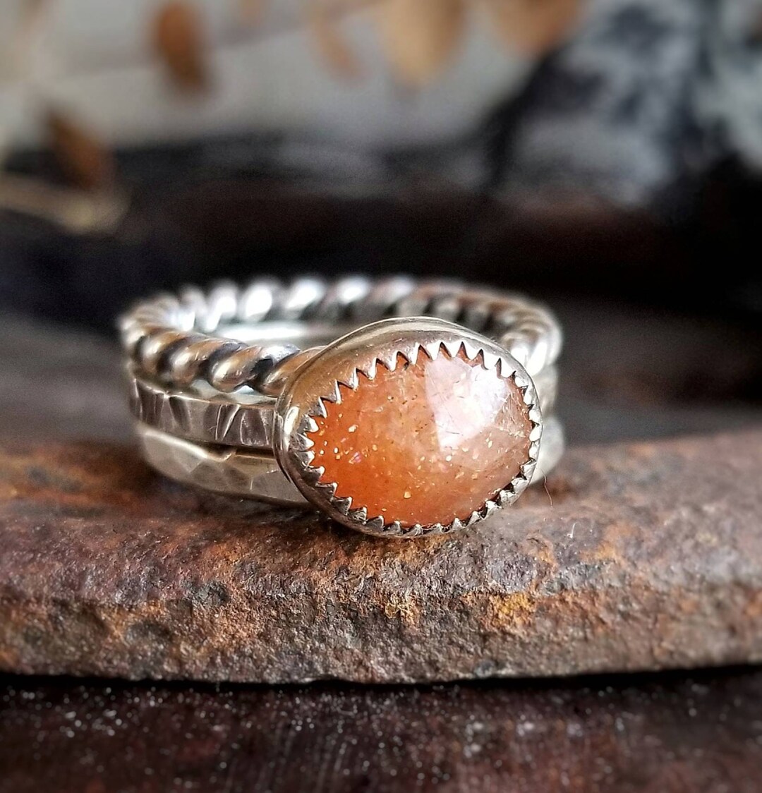 SUNSTONE Ring | 925 Sterling Silver Sunstone Ring Stack | Sunstone Stacking Rings | Rose Cut ...