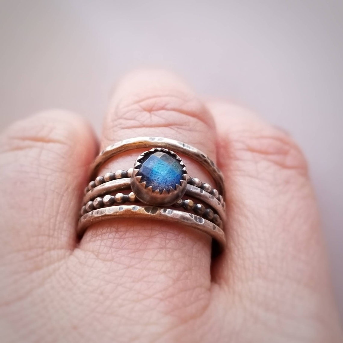 LABRADORITE Sterling Silver Ring Stack Labradorite Ring | Etsy