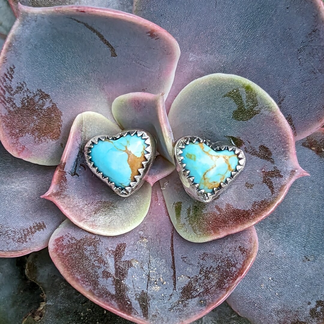 TURQUOISE HEART Ear Studs | Kingman Arizona Turquoise Stud Earrings ...