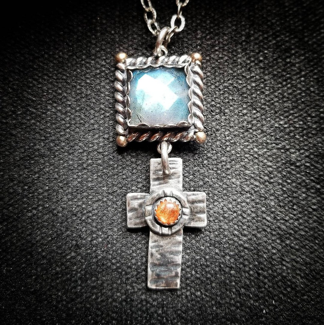 HEIRLOOM CROSS Necklace Labradorite Sunstone Antique 925 - Etsy