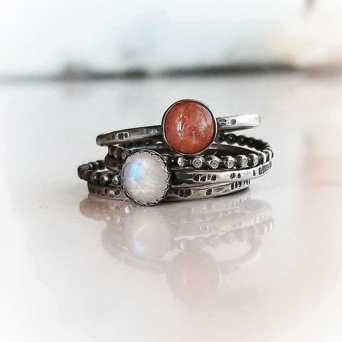 SUNSTONE MOONSTONE Rings Sun and Moon Ring Sterling Silver | Etsy