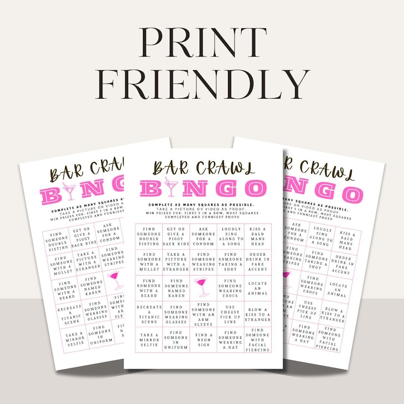 Bachelorette Party Bingo Printable, Bar Crawl Bingo, Girls Night Game ...