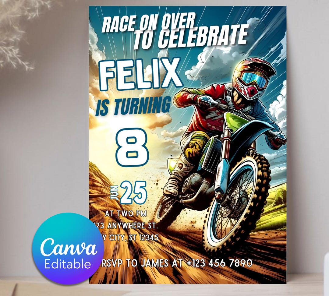 Editable Motocross Birthday Invite, Dirt Bike Birthday Invitation,dirt ...