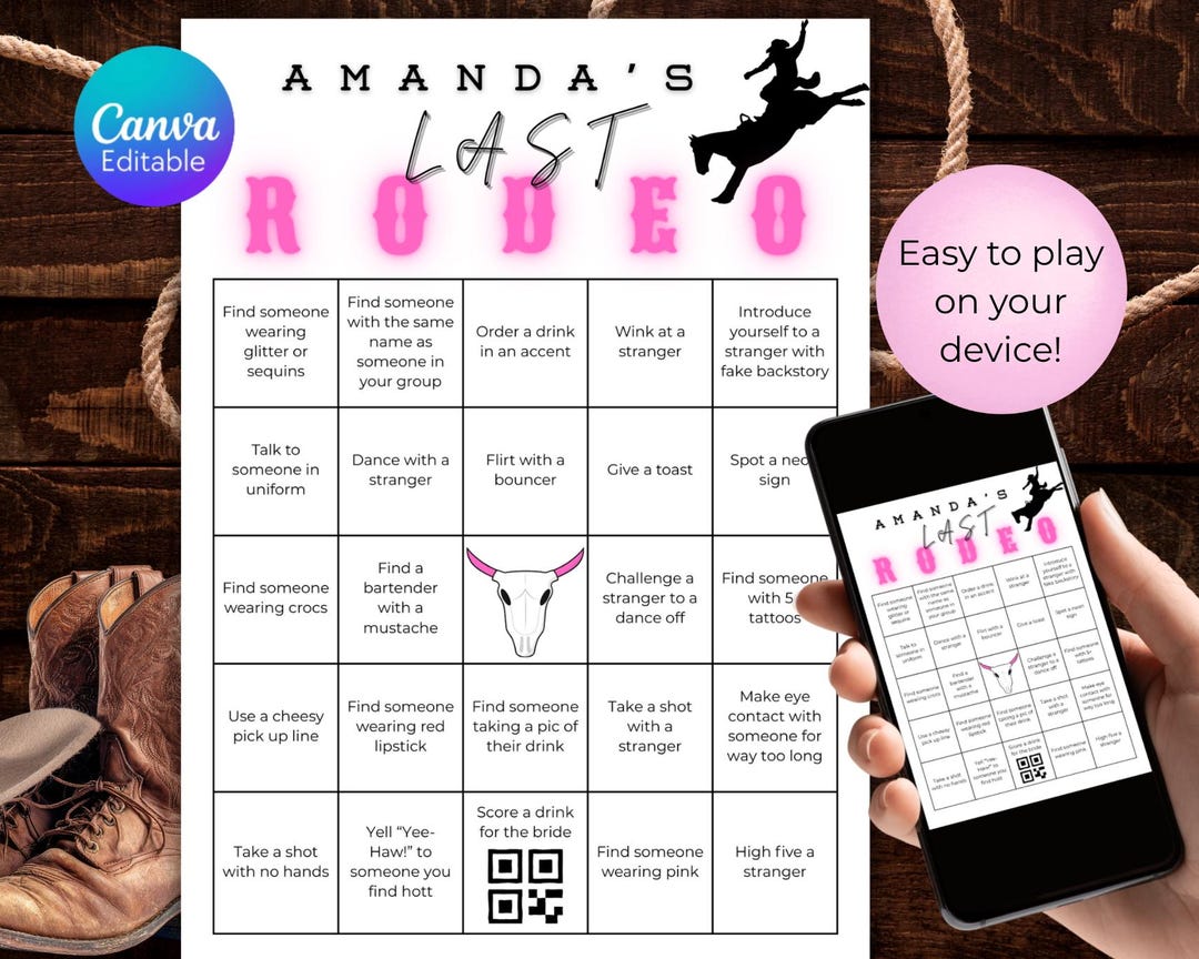 Last Rodeo Bachelorette Bingo Game | Nash Bash Western Theme | Bar ...