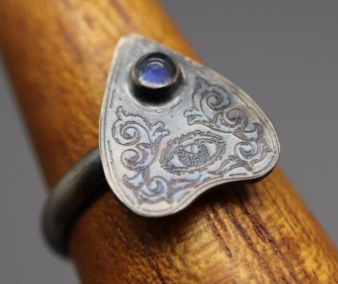 Planchette Ring, Ouija Jewelry, Witchy Jewelry, Moonstone Ring Silver ...