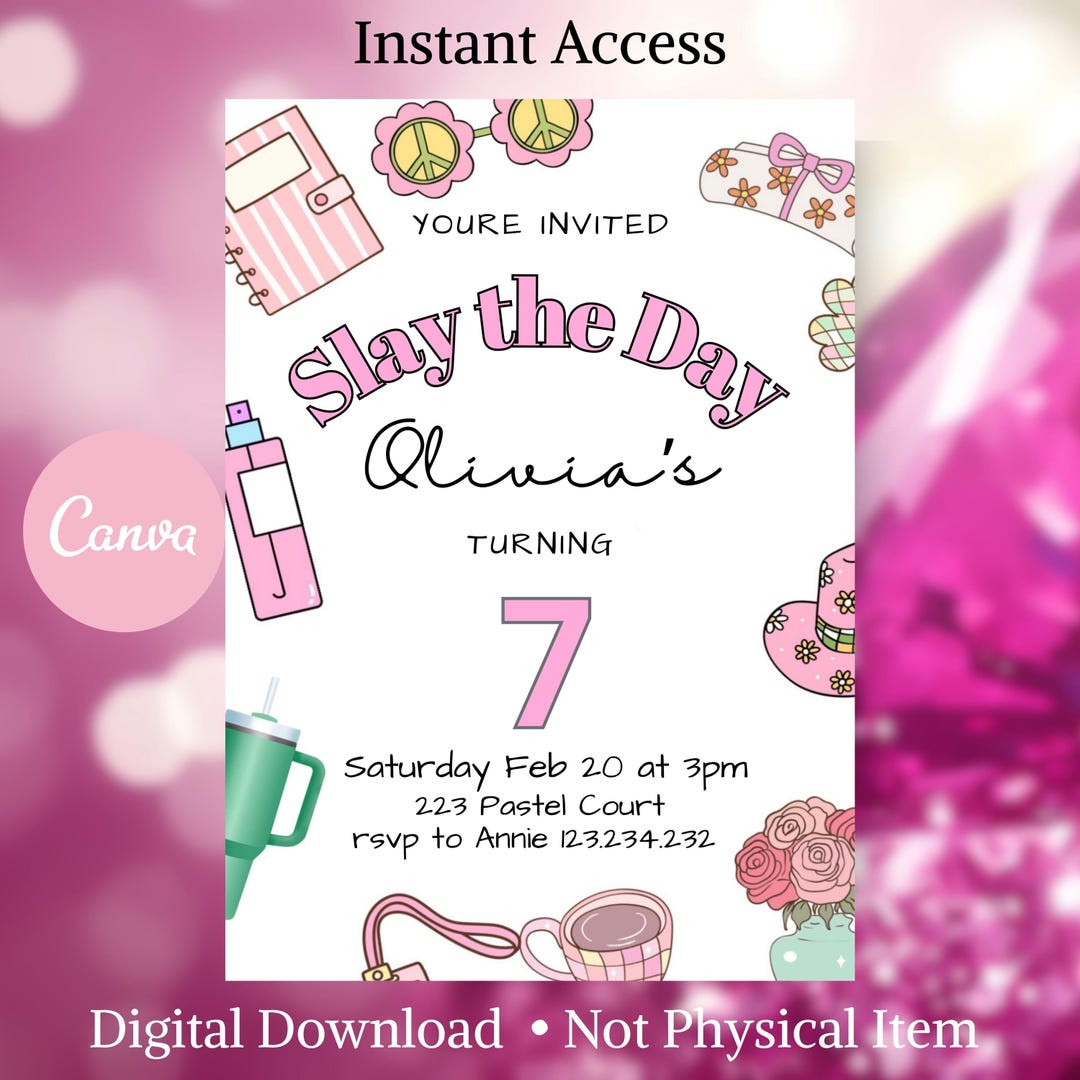Editable VSCO Slay the Day Party Invitation Template | Preppy Teen ...