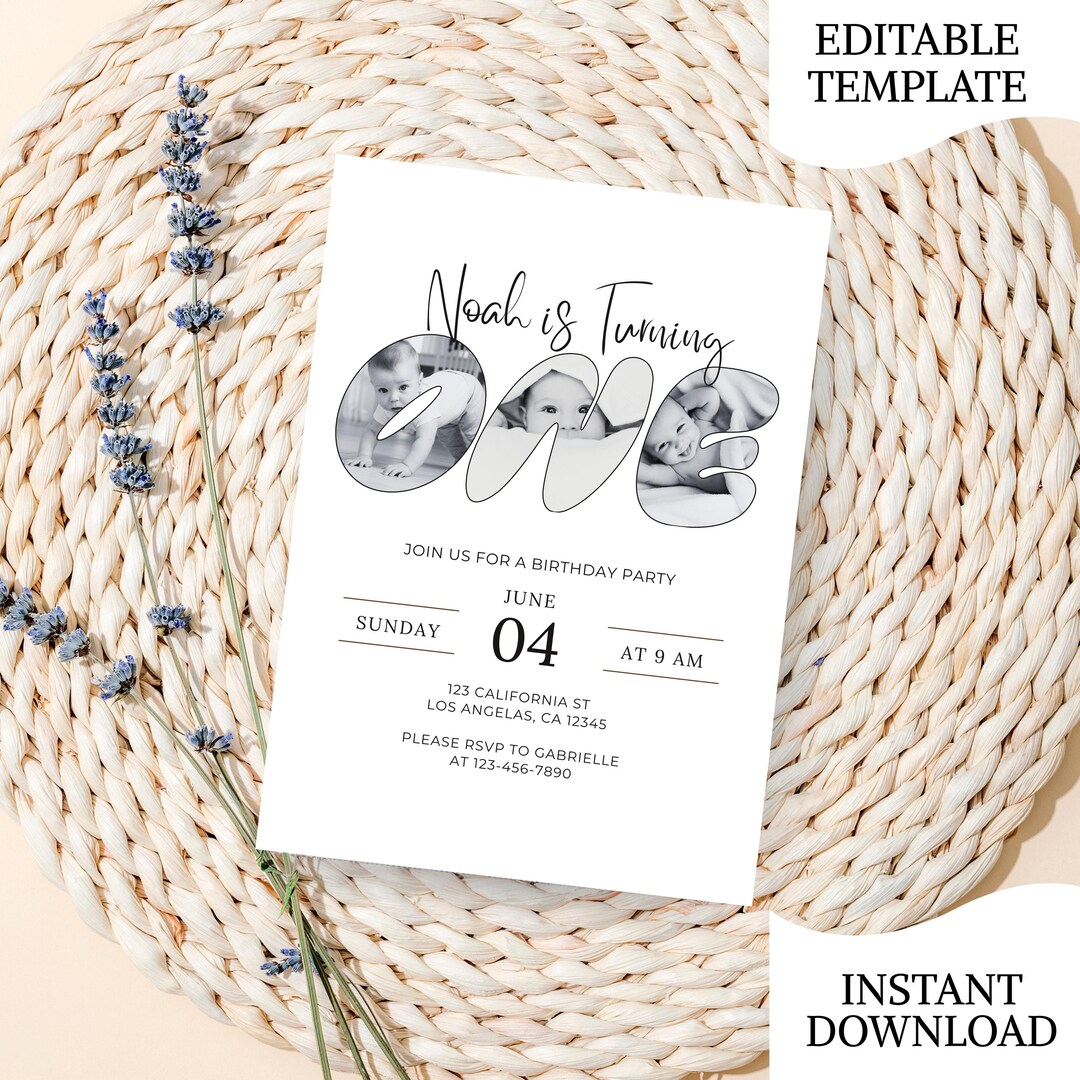 Photo Collage Turning ONE | Baby Boy Party | 1st Birthday | Modern ...