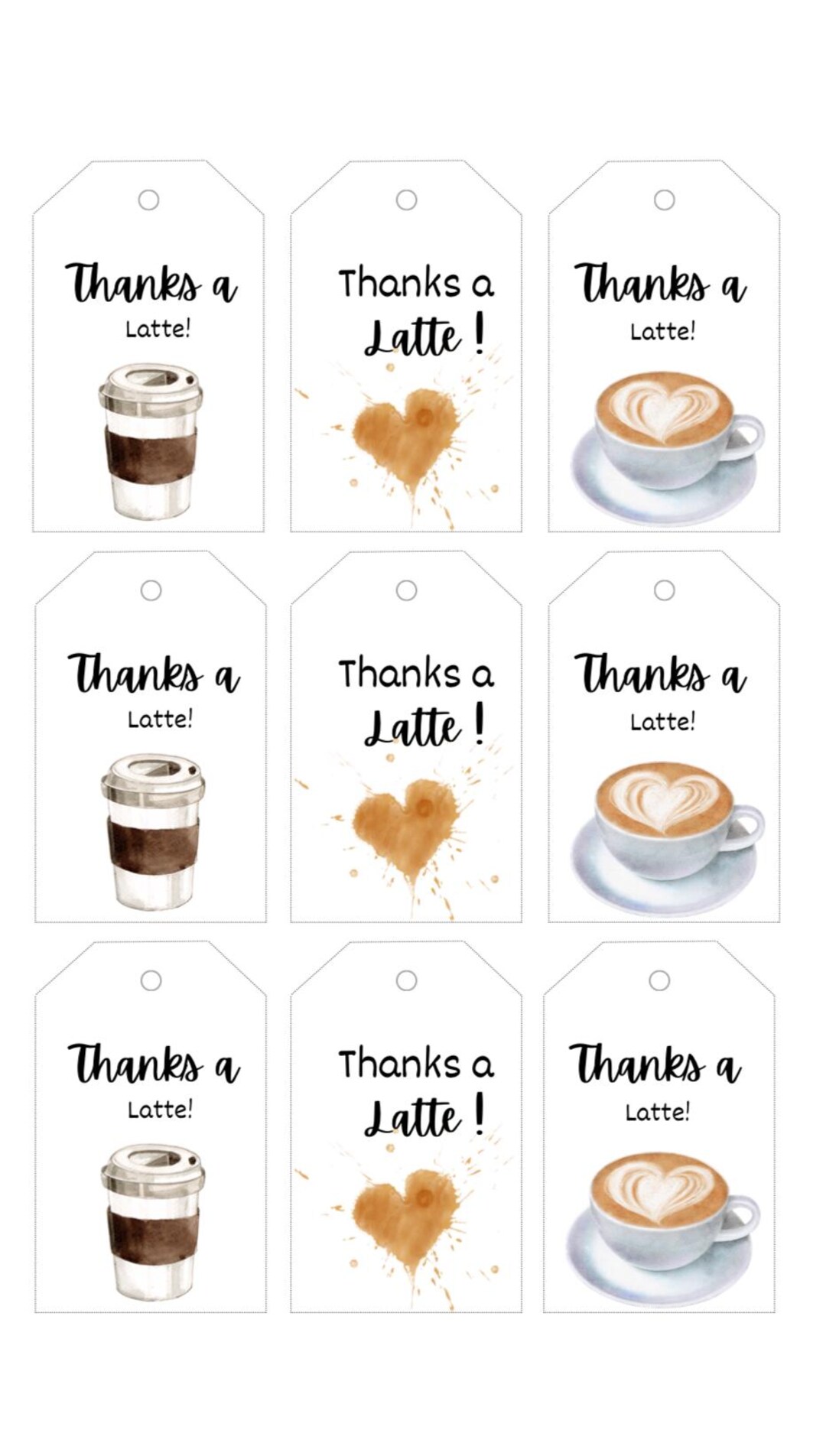 Thanks a Latte Printable Gift Tag - Etsy