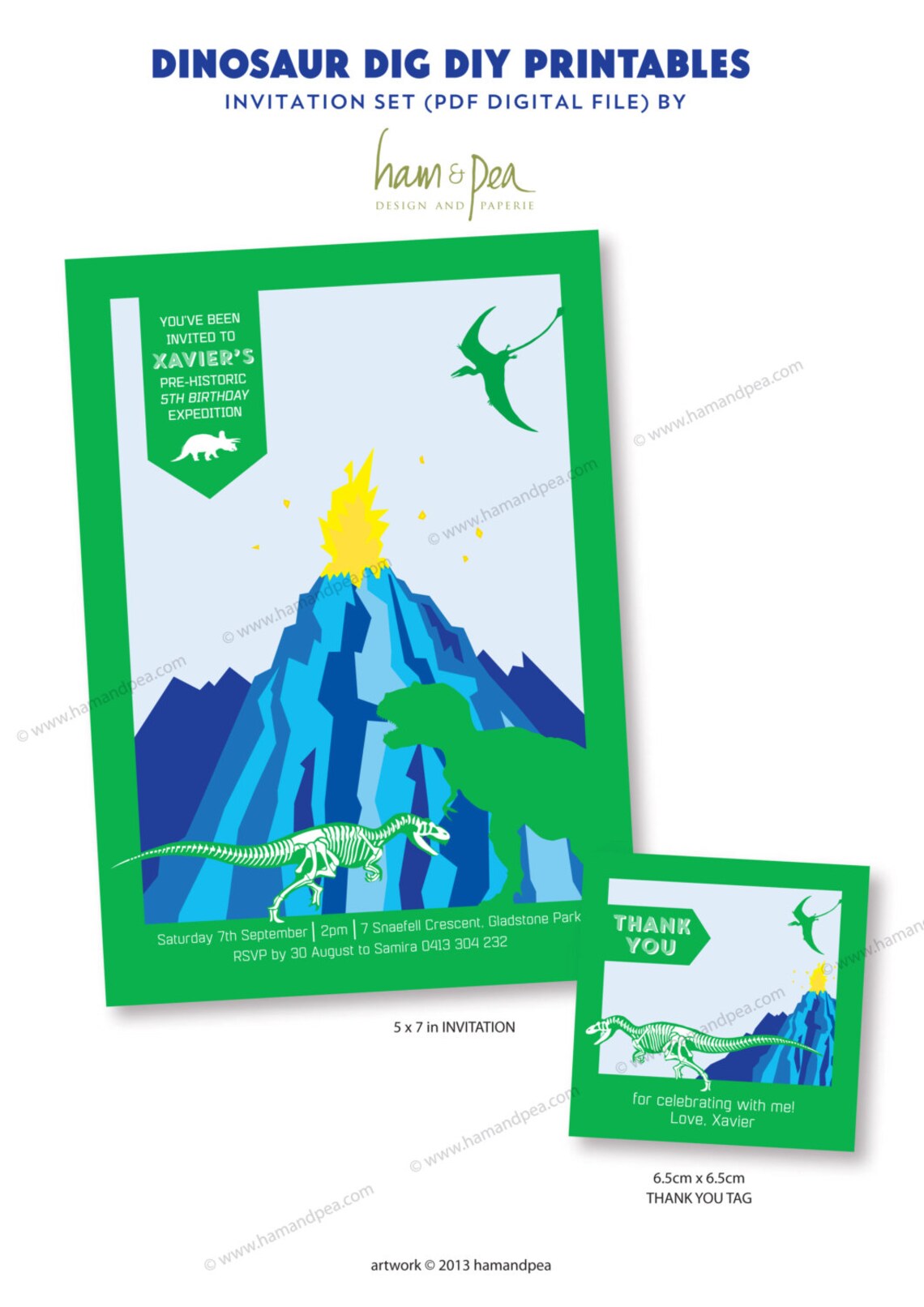 Dinosaur Dig Printable Invitation Set blue and Green Colourway - Etsy