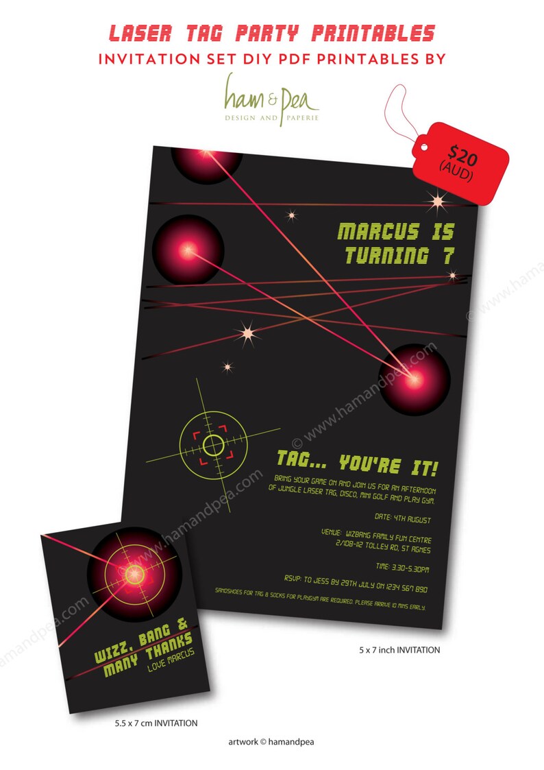 Laser Party Invitation Set PDF Printable - Etsy