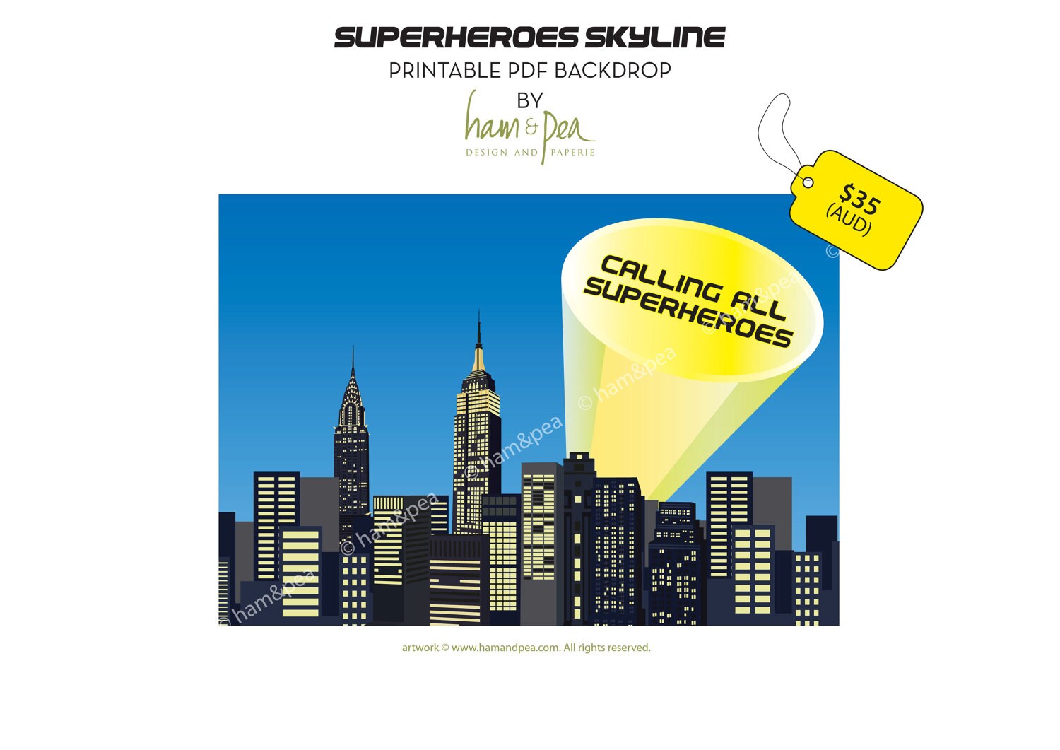 Superhero Skyline Printable Backdrop - Etsy