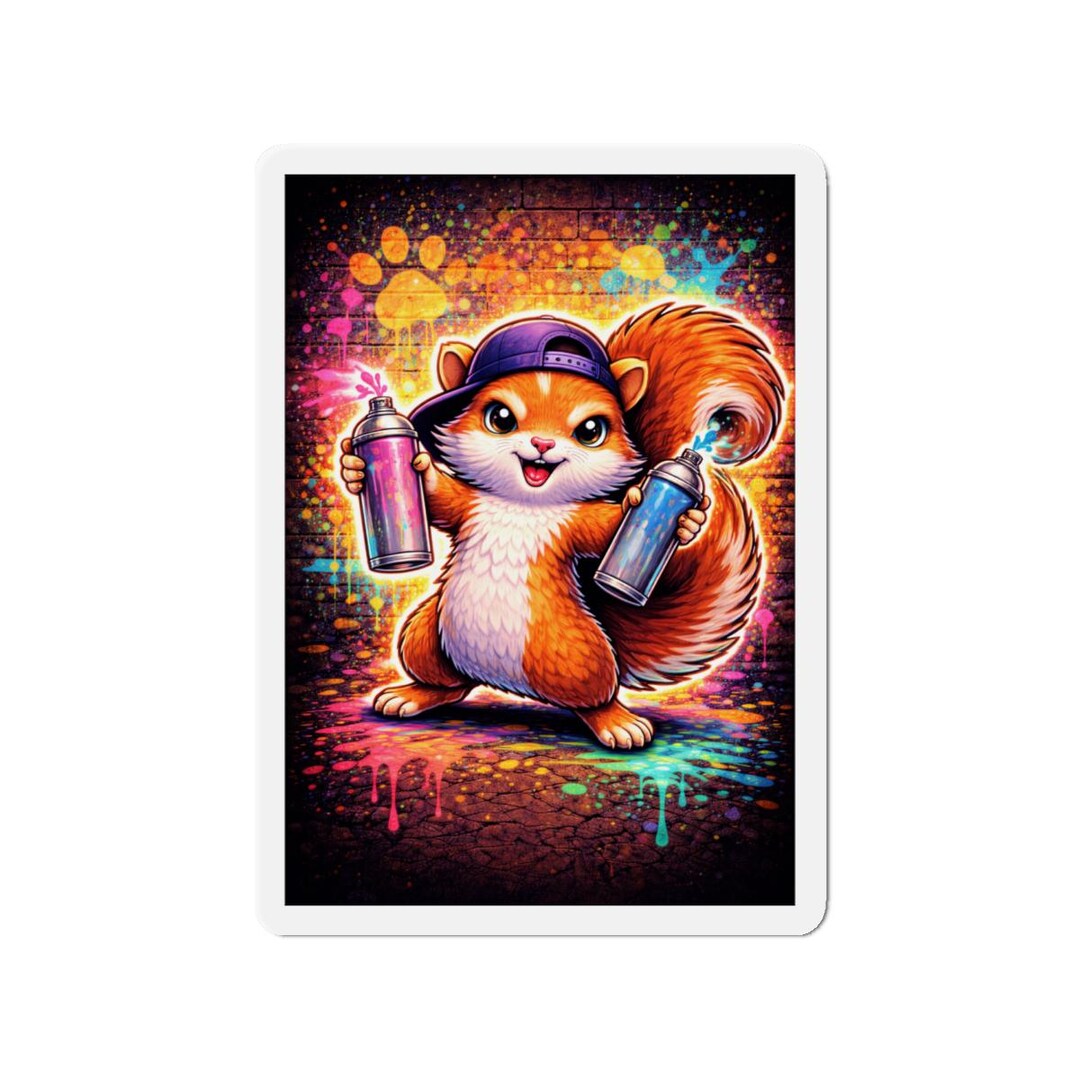 Graffiti Squirrel Die-cut Magnet, Colorful Street Art Animal Magnet ...
