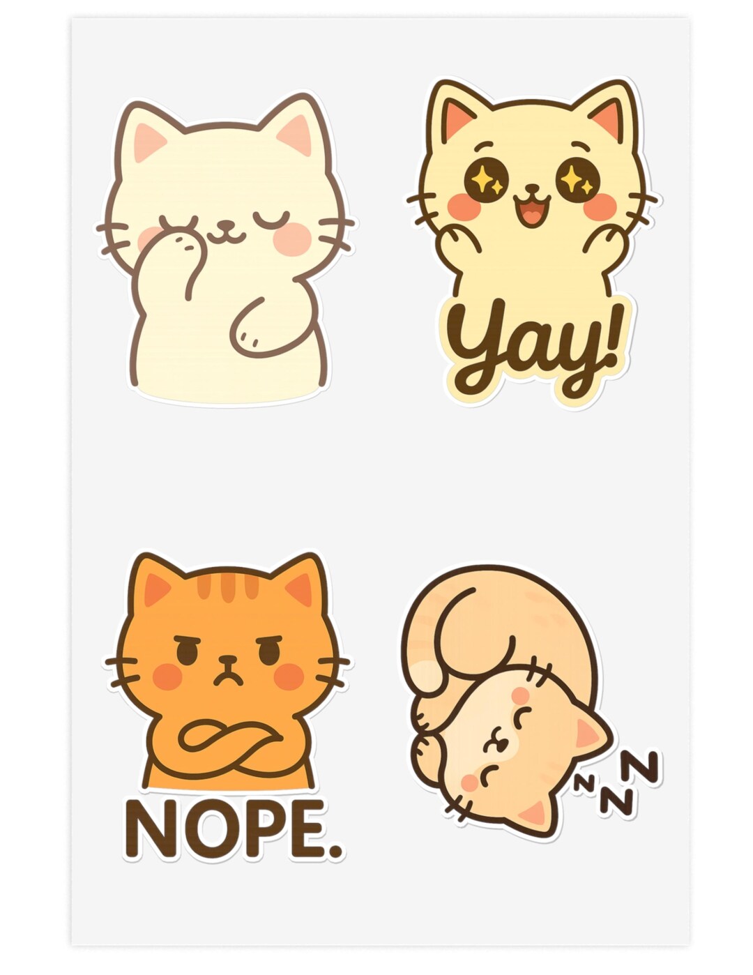 Kawaii Cat Expressions Sticker Sheets | Cute Cat Faces | Kitty Stickers ...