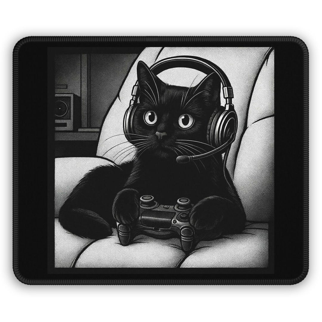 Black Cat Gaming Mouse Pad, Cute Kitty Headset Controller Desk Mat ...
