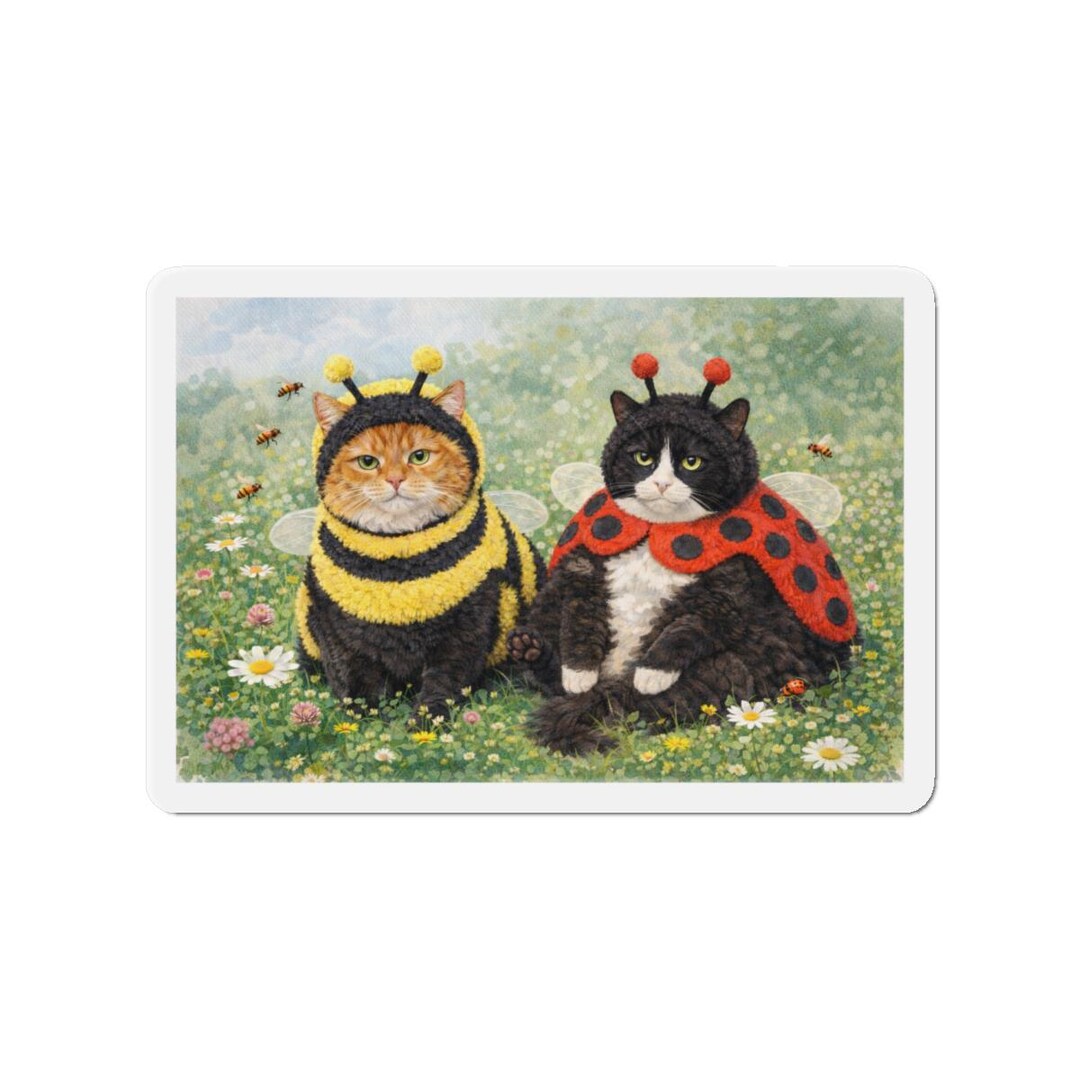 Cats in Bee and Ladybug Costumes Die-cut Magnet | Cute Cat Illustration ...