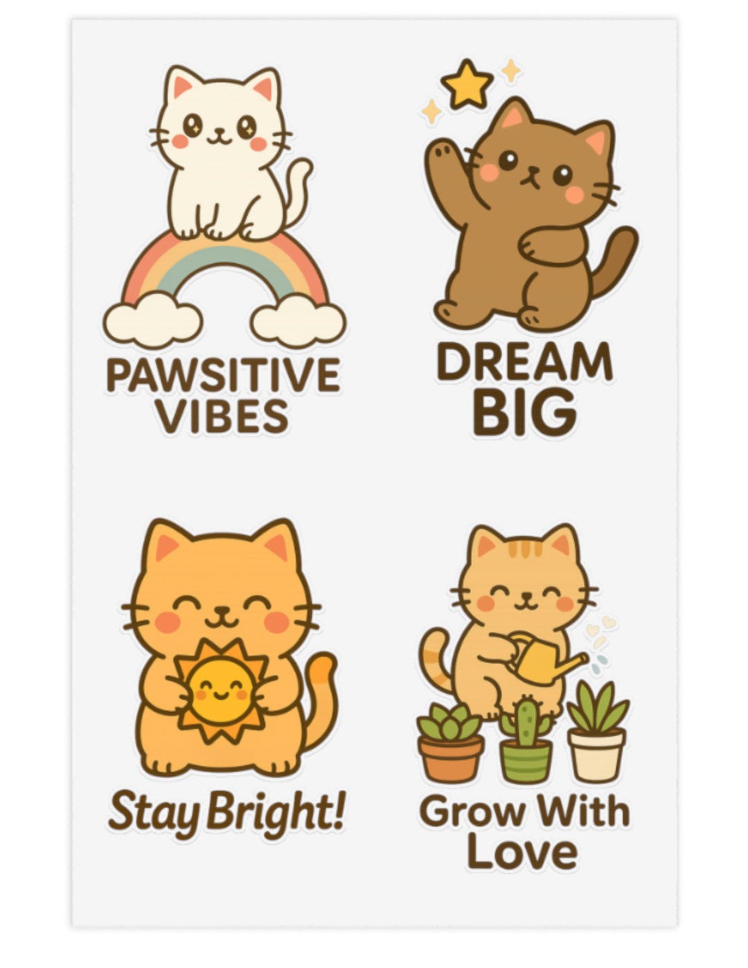 Cute Cat Positive Phrase Sticker Sheet | Kawaii Cats | Paw-sitive Vibes ...