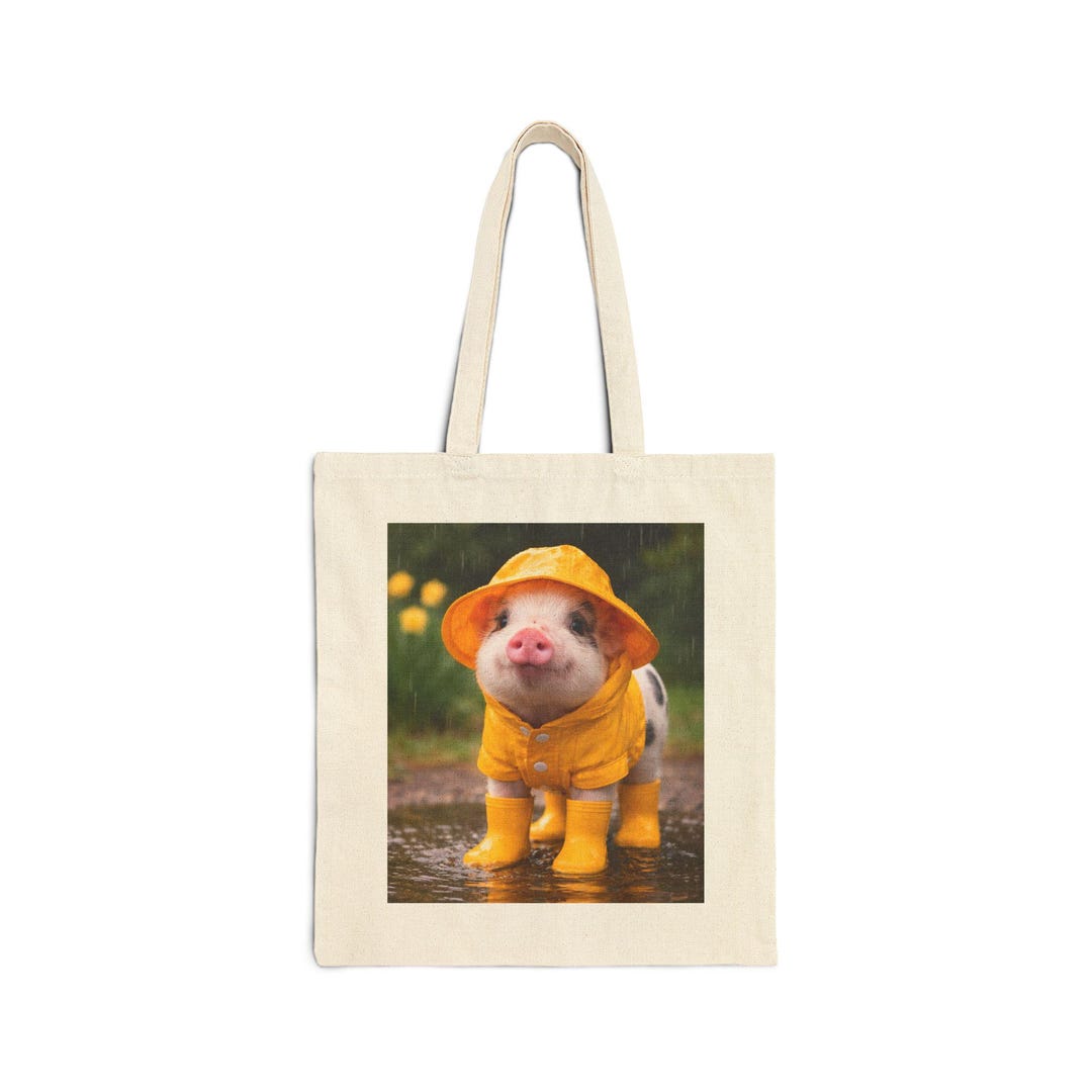 Pig in Yellow Raincoat Tote Bag | Cute Farm Animal Canvas Tote - Etsy