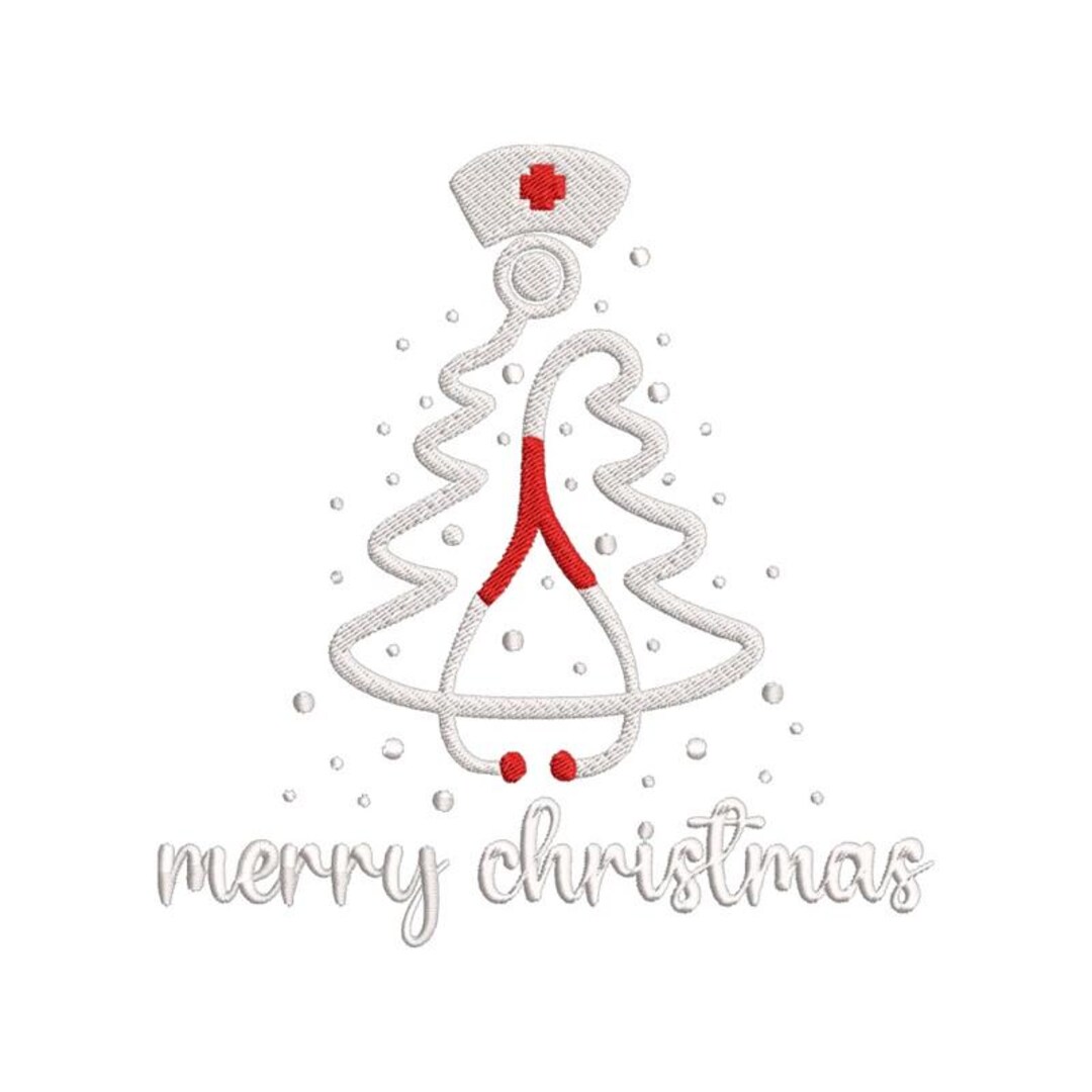 Nurse Christmas Tree Embroidery Design, Stethoscope Holiday Motif ...