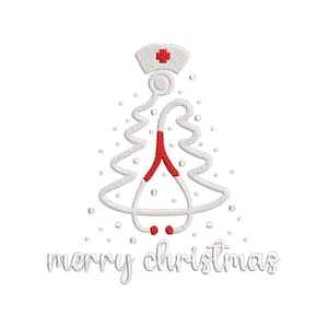 Nurse Christmas Tree Embroidery Design, Stethoscope Holiday Motif ...