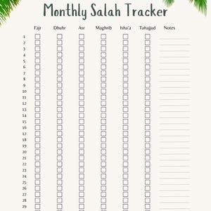 Muslim Prayer Tracker Printable: Daily Salah Chart (digital Download ...