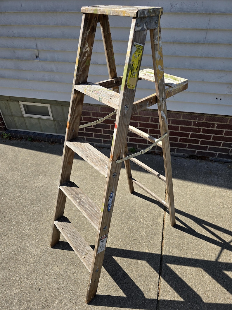 Werner Step Ladder 5 Foot Wood Wooden Paint Painters Folding W335 ...