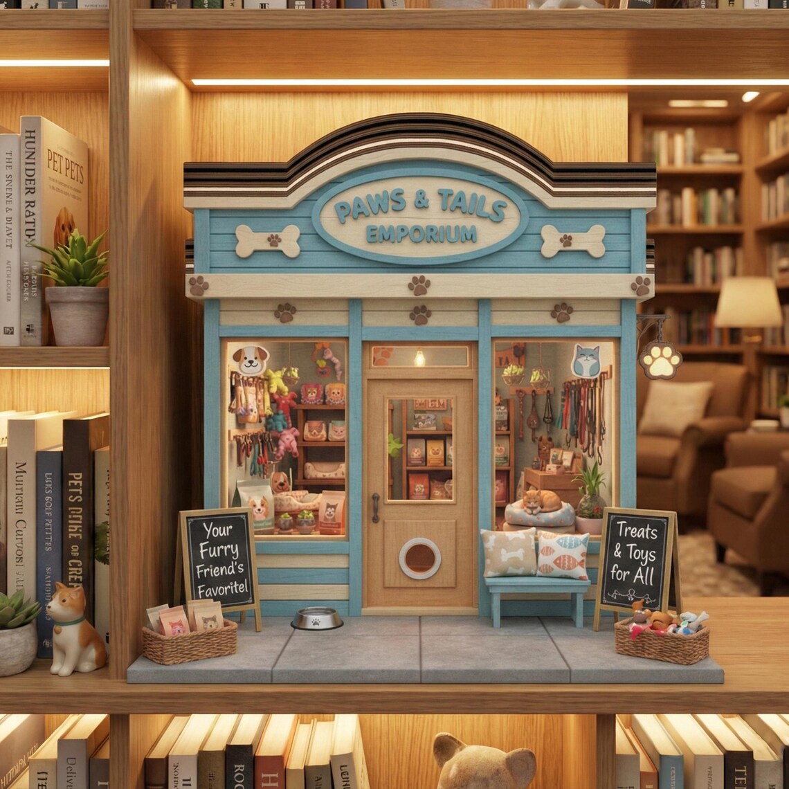 Pet Shop Wooden Block Decor, Paws and Tails Storefront, Dog Cat ...