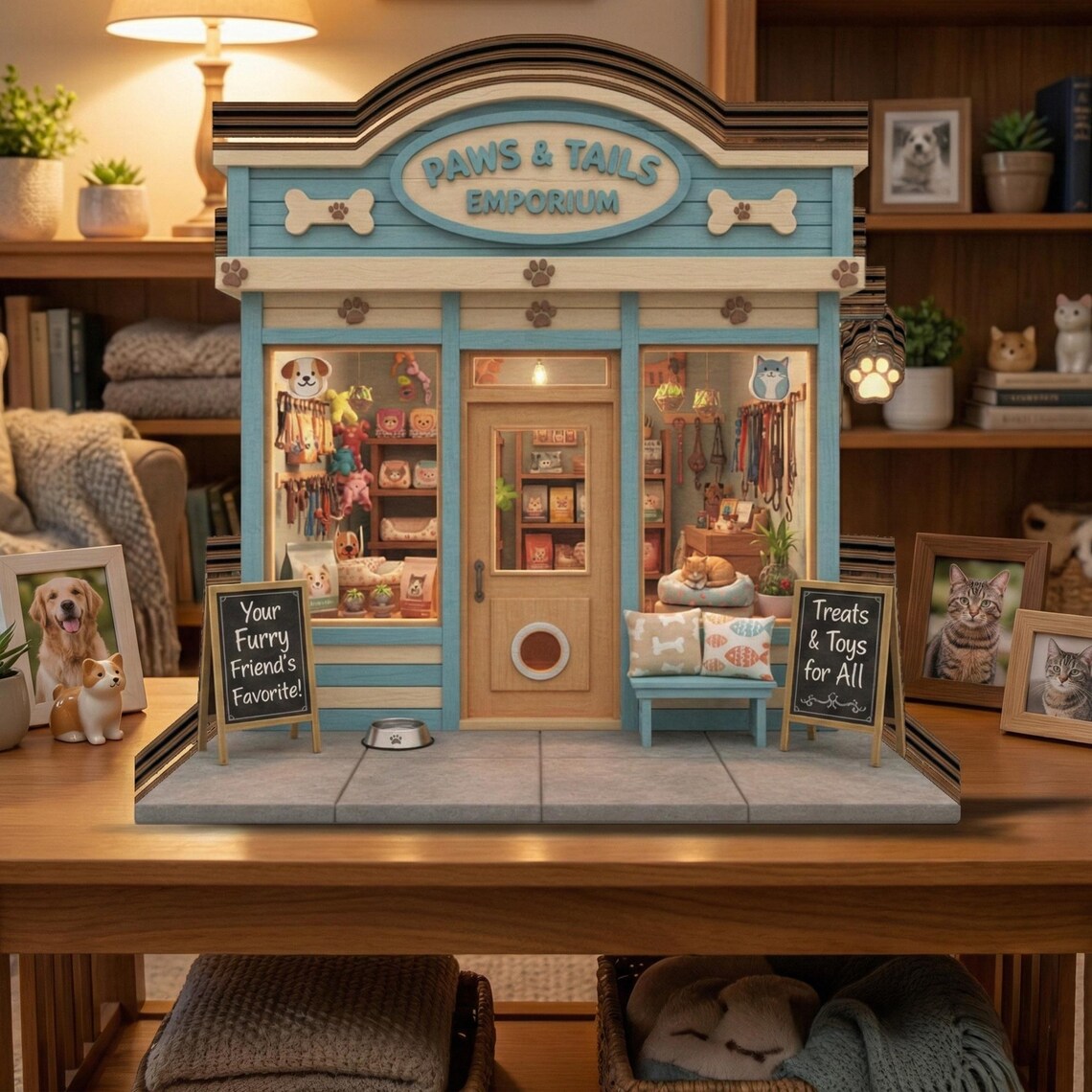 Pet Shop Wooden Block Decor, Paws and Tails Storefront, Dog Cat ...