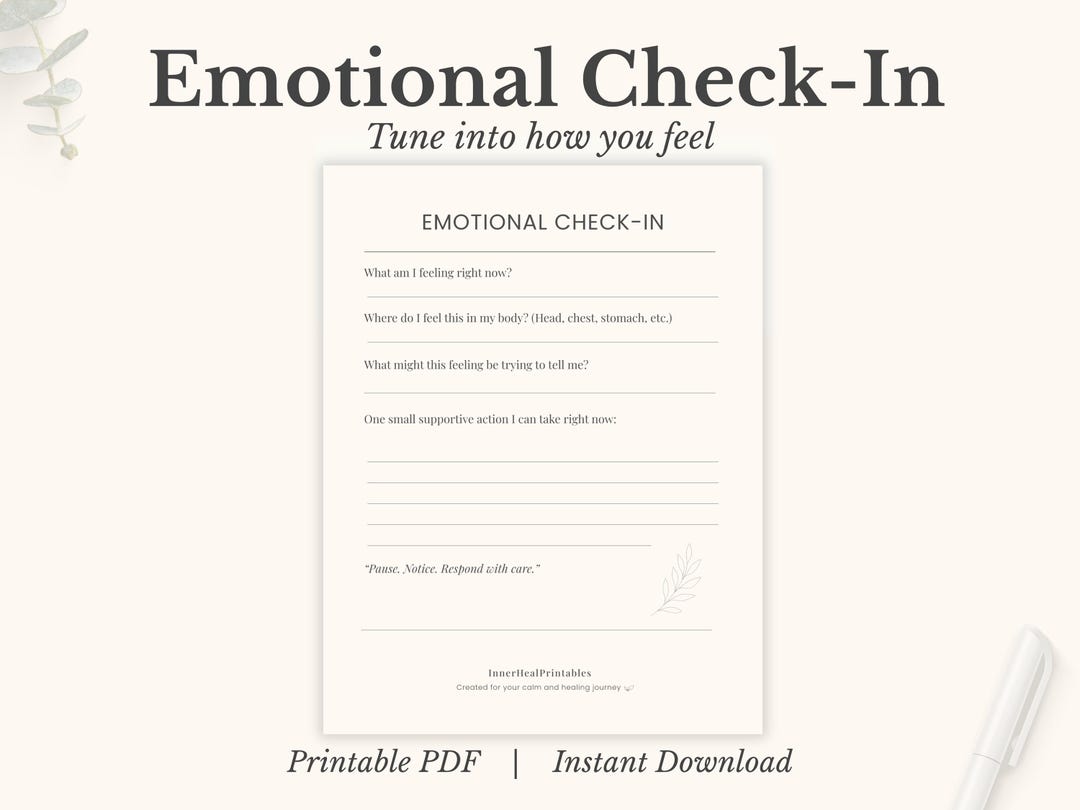 Emotional Check in Worksheet Printable PDF | Mental Health Journal ...