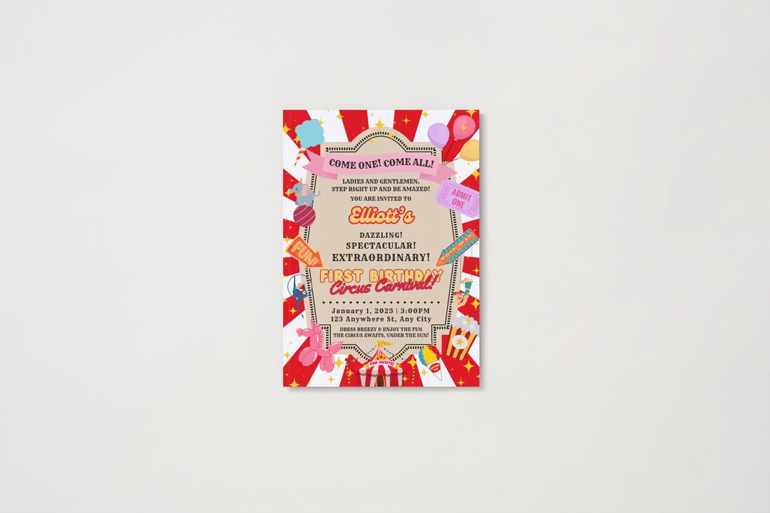 Classic Circus Digital Invitation Template Canva - Etsy