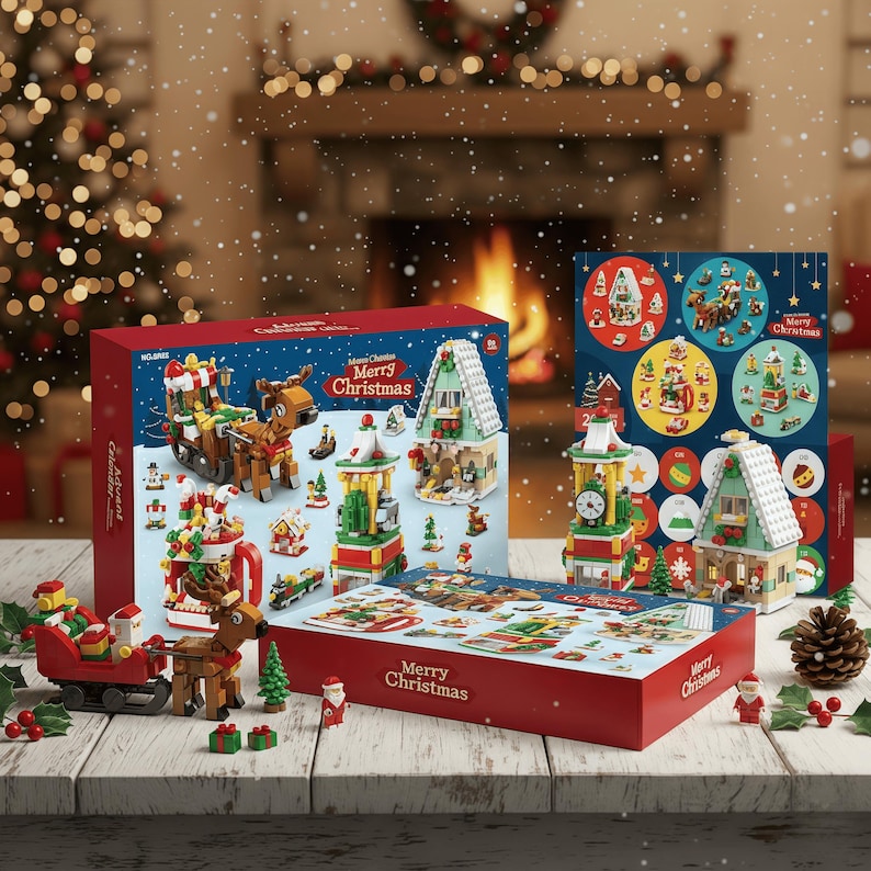 Christmas Advent Calendar Building Blocks - 24-in-1 Holiday Village ...