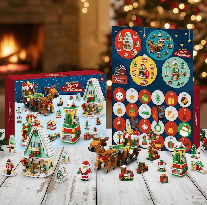 Christmas Advent Calendar Building Blocks - 24-in-1 Holiday Village ...