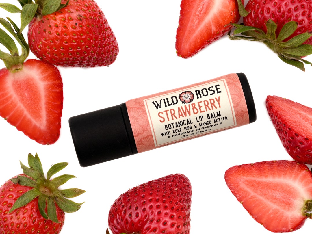 STRAWBERRY Natural Lip Balm - With Organic Strawberry and Rosehip ...