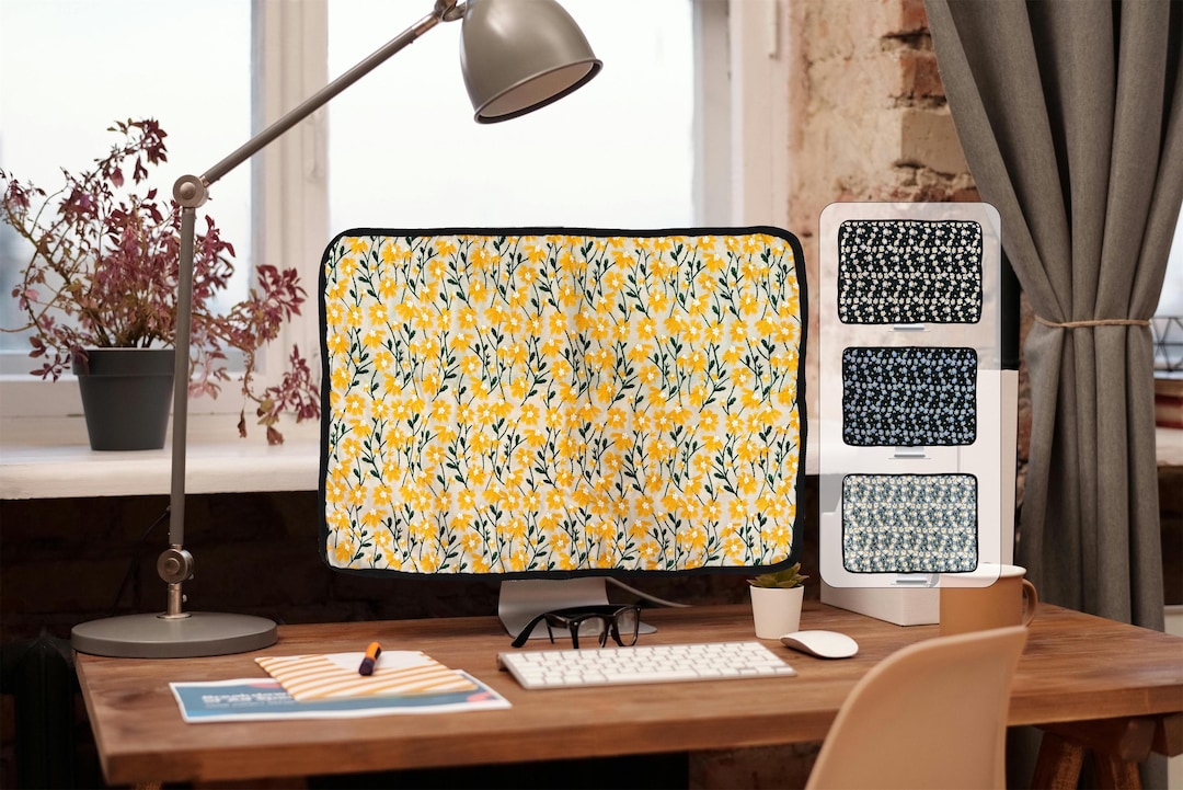 Custom Size Daisy Embroidery Fabric Imac Computer Monitor TV Dust Cover ...