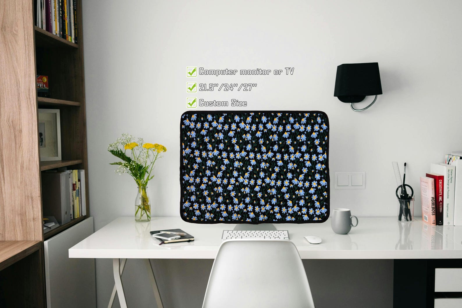 Custom Size Color Daisy Embroidery Fabric Imac Computer Monitor TV Dust ...