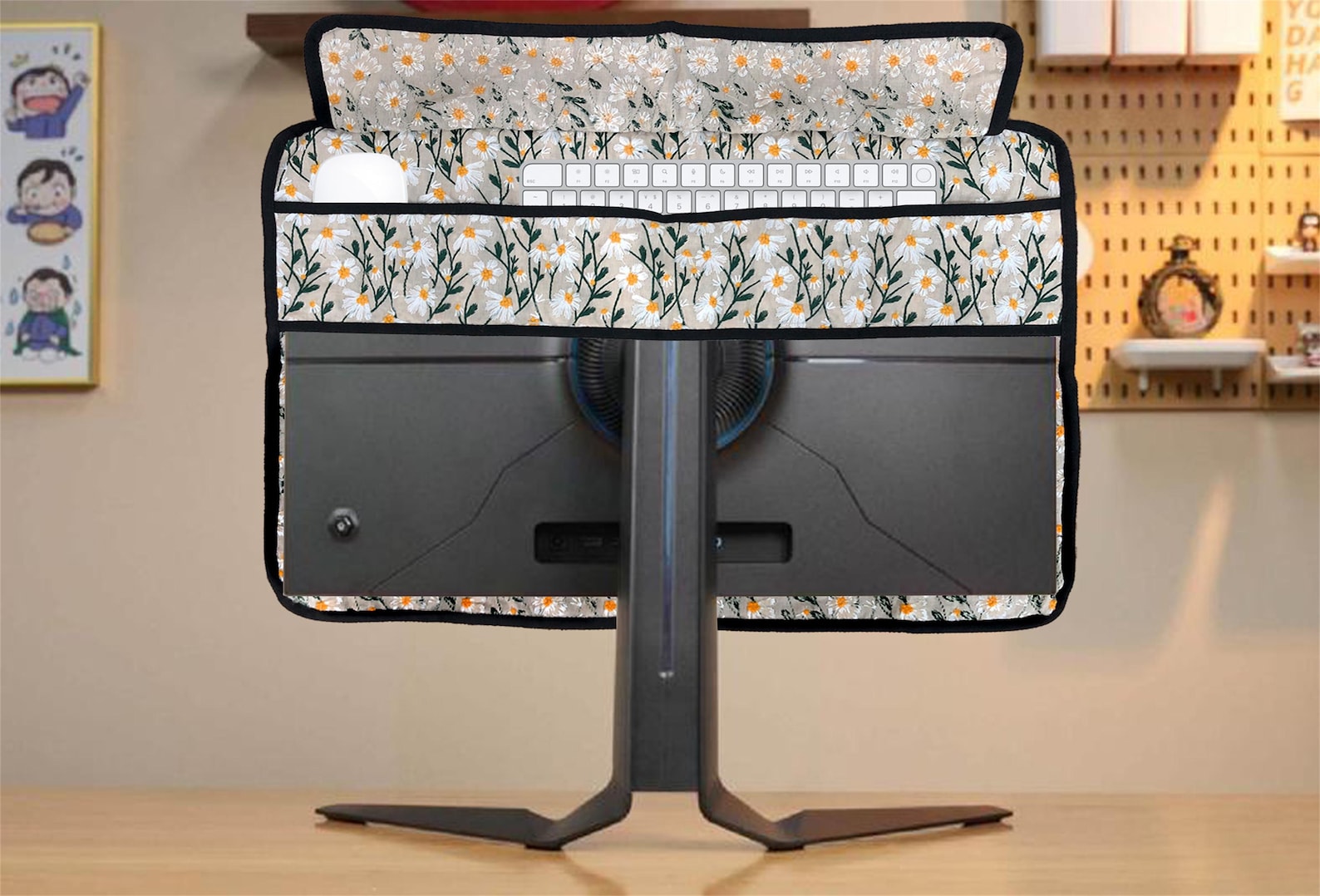 Custom Size Color Daisy Embroidery Fabric Imac Computer Monitor TV Dust ...