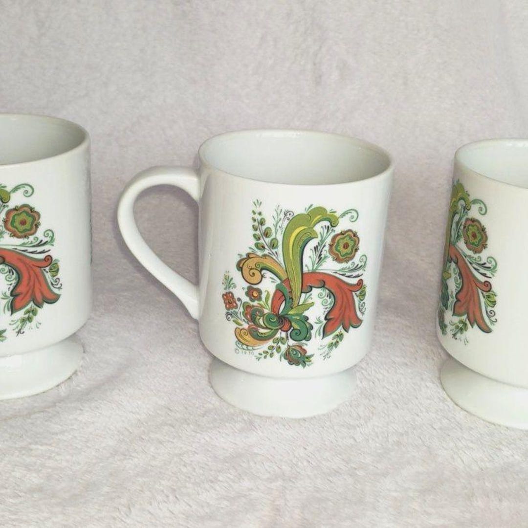 Berggren Trayner Porcelain Coffee Mugs Cups 3 Rosemaling Norway Green ...
