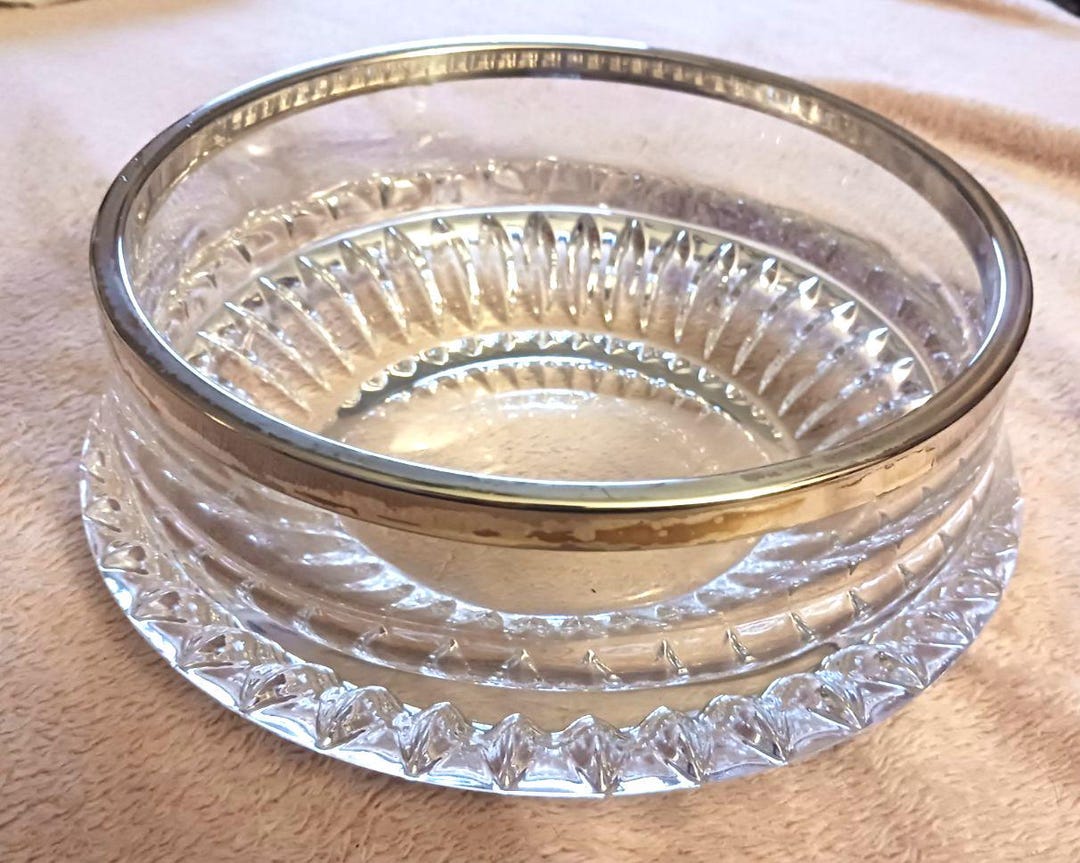 Gorham Full Lead Crystal Round Bowl Vintage W Lyric Pattern Silver Rim ...