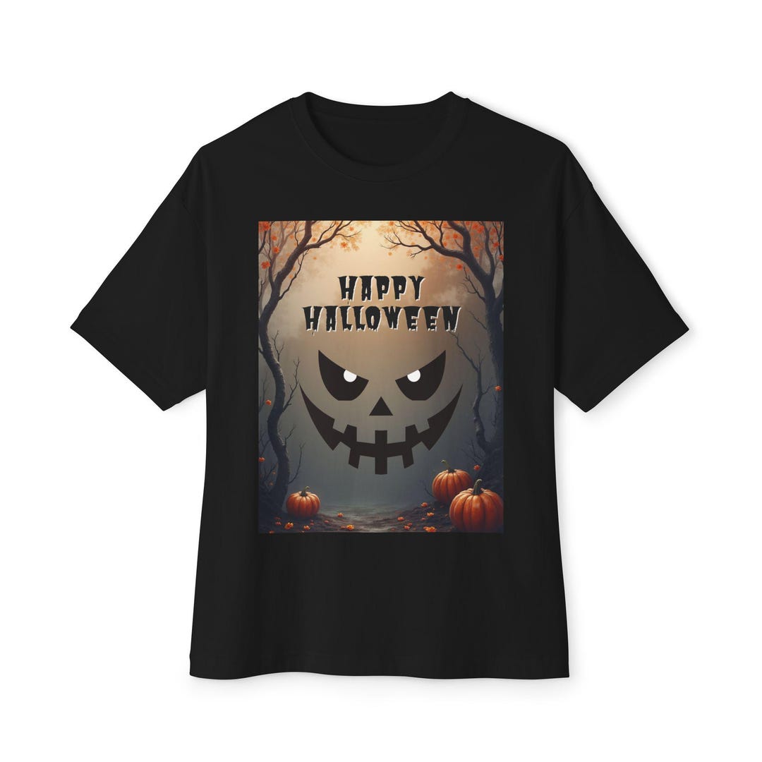 Unisex Halloween Tee: Oversized Boxy Fit, Spooky Pumpkin Design - Etsy