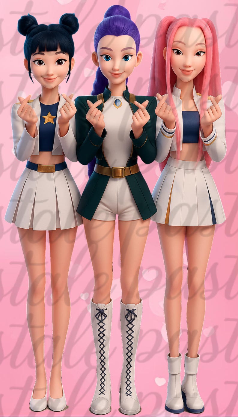 Kpop Demon Hunters Huntrix Heart Pose Clipart | Cute Kpop Girls PNG SVG ...