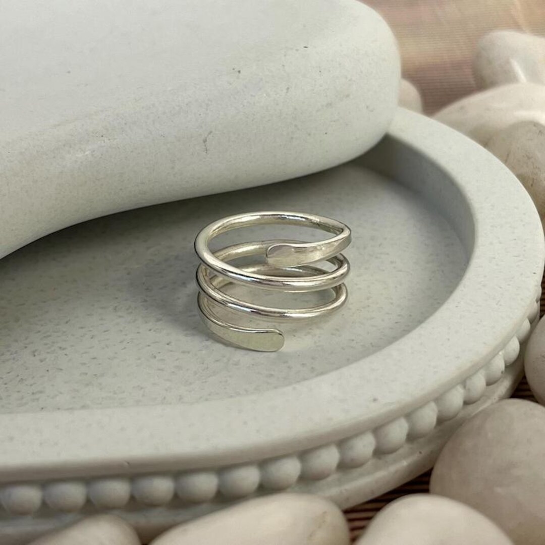 Sterling Silver Triple Band Wrap Ring, Adjustable Modern Jewelry - Etsy