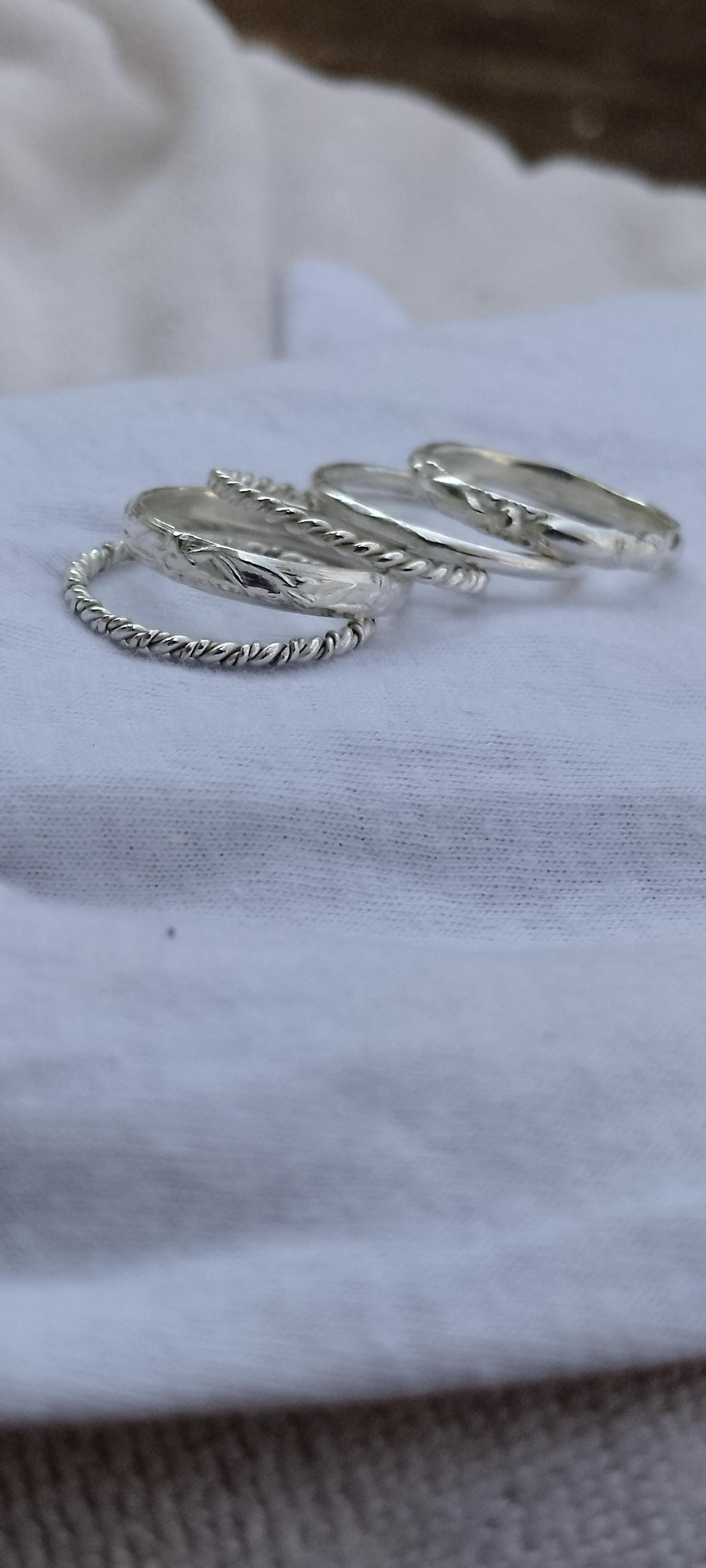 Handmade Sterling Silver Stacking Ring Set: Boho Textured Bands - Etsy