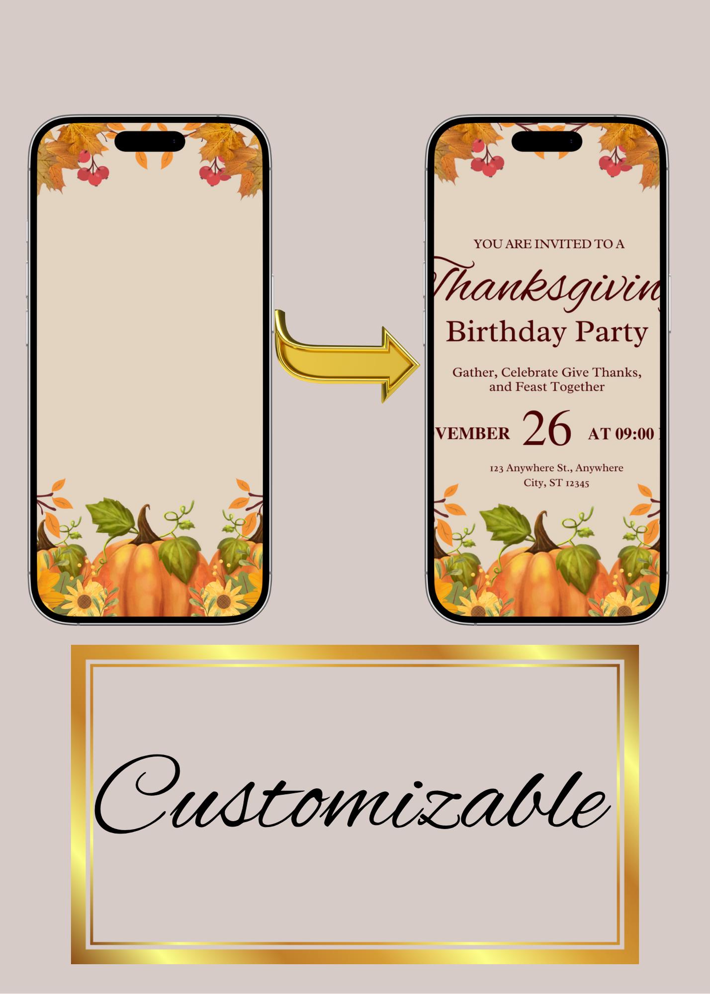 Thanksgiving Birthday Party Digital Customizable Invitation - Etsy